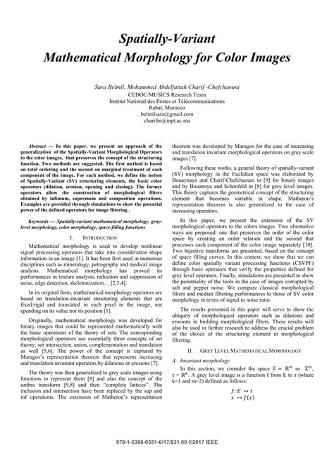 pdf spatially variant mathematical morphology for color images