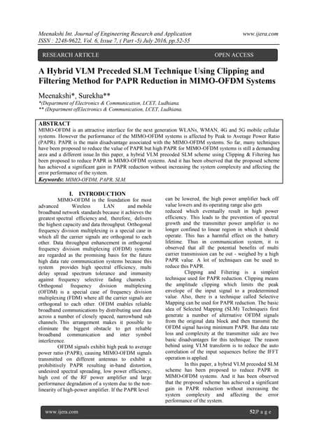 a hybrid vlm preceded slm technique using clipping and filtering method for papr reduction in