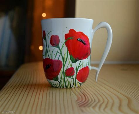 Kubek Ręcznie Malowany Ceramiczny Maki 300 ml Trendy ღ art Madam pl