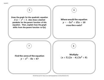 Quadratic Functions Task Cards By Rise Over Run TpT