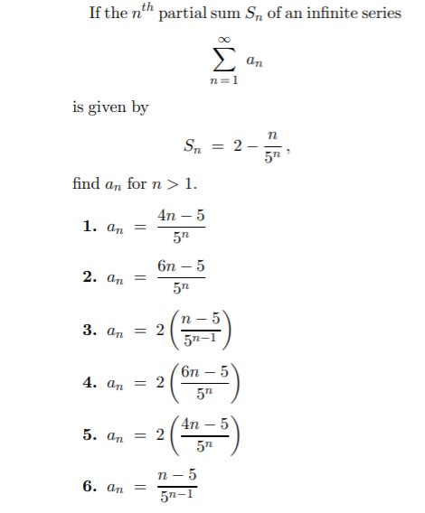 solved if the nth partial sum sn of an infinite series Σ an