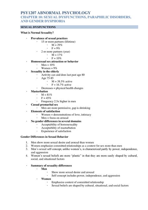 Chapter 10 Sexual Dysfunctions Paraphilic Disorders And Gender