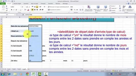 Excel Fonction Datedif Pour Calculer Diff Rence De Temps Entre Deux