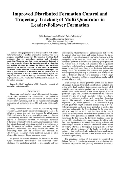 pdf improved distributed formation control and trajectory tracking of multi quadrotor in