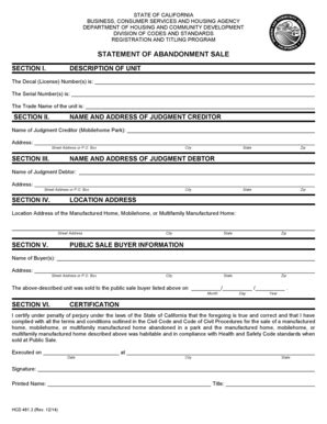 Fillable Online Hcd Ca Statement Of Abandonment Sale Hcdcagov Hcd