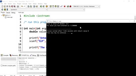 c 1 ask the user to enter a double number using scanf then printing it using printf in dev