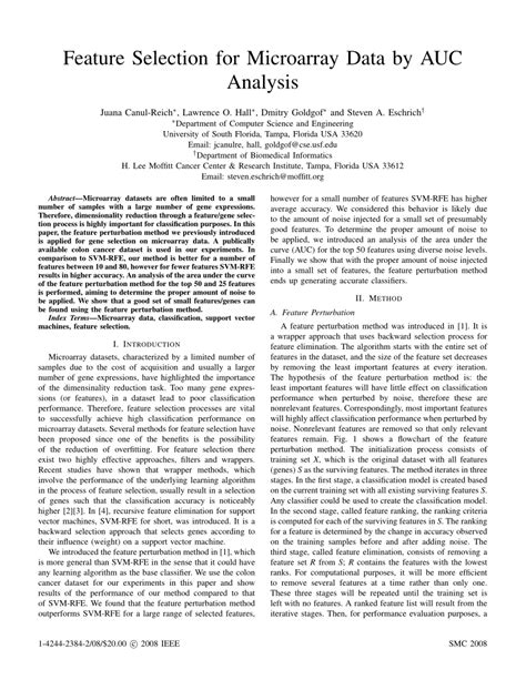 pdf feature selection for microarray data by auc analysis