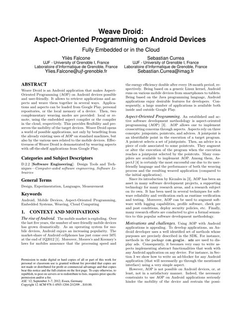 pdf weave droid aspect oriented programming on android devices fully embedded or in the cloud