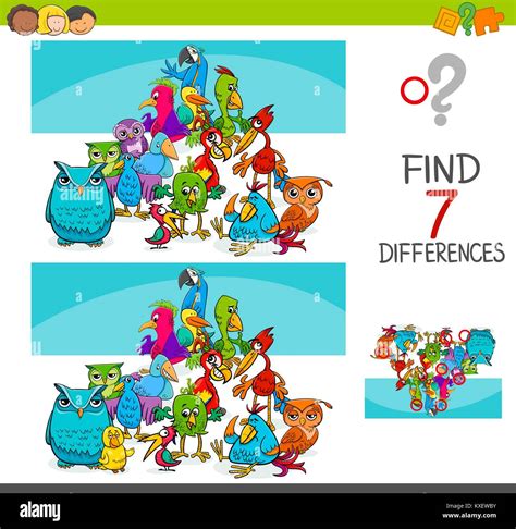 Ilustración de dibujos animados de encontrar siete diferencias entre