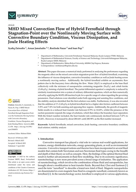 pdf mhd mixed convection flow of hybrid ferrofluid through stagnation point over the