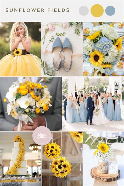 Rustic Yellow Sunflowers And Dusty Blue Wedding Colors For A Spring Or