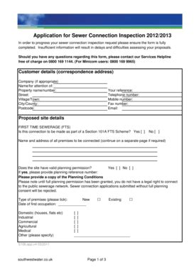 Fillable Online Application For Sewer Connection Inspection 2012 2013