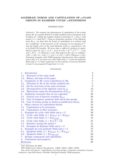 pdf algebraic norm and capitulation of p class groups in ramified cyclic p extensions