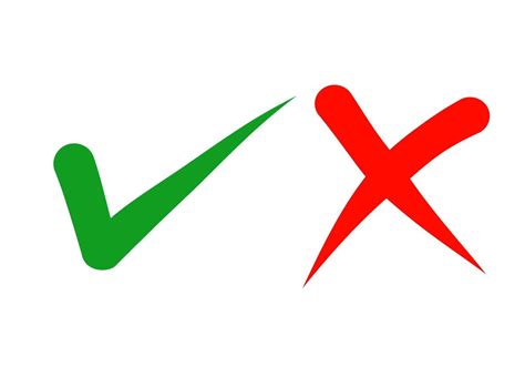 Hand Drawn Of Green Checkmark And Red Cross Isolated On White