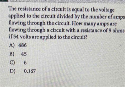 The Resistance Of A Circuit Is Equal To The Voltage Applied To The