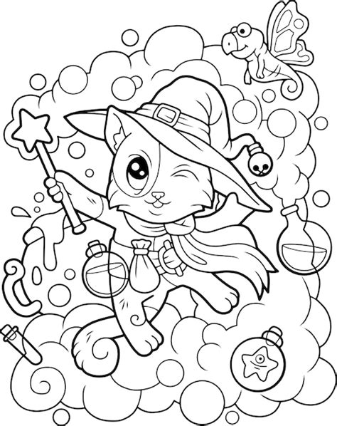 Ilustración hermosa del gato mago Vector Premium