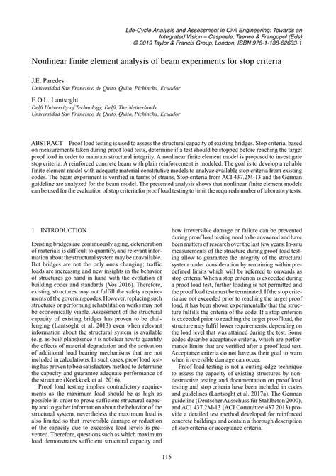 pdf nonlinear finite element analysis of beam experiments for stop criteria