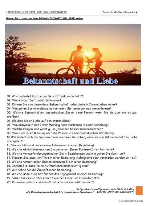 B2 Lass uns über BEKANNTSCHAFT UND Deutsch DAF Arbeitsblätter pdf doc