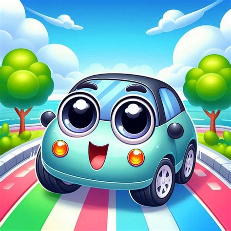 Un Coche De Dibujos Animados Con Ojos Y Un Coche En La Carretera