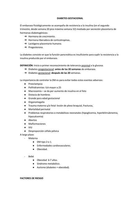 DIABETES GESTACIONAL Apuntes médicos uDocz