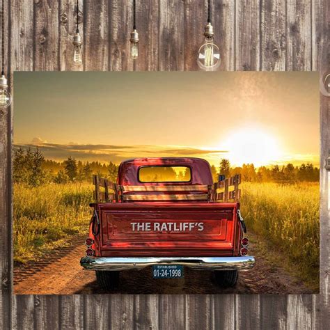 Vintage Truck On A Dirt Road And Sunset Personalized Canvas Vintage