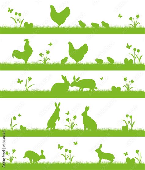 Ostern Landschafts Und Tier silhouette Hasen Hühner Stock GamesAgeddon
