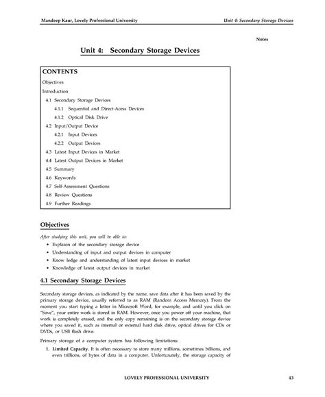 basic computer skills chapter 4 unit 4 secondary storage devices notes unit 4 secondary