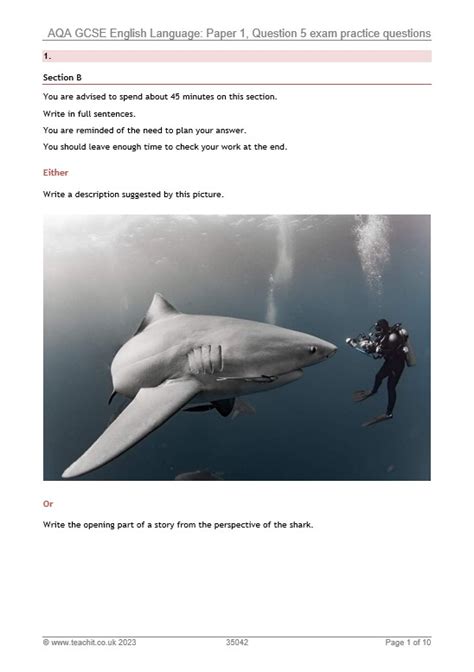 GCSE Exam Questions AQA English Language Paper 1 Teachit