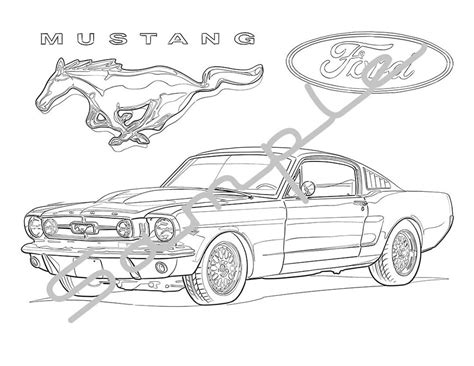 1969 FORD MUSTANG Adult Coloring Page Printable Coloring Page