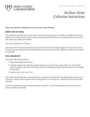 Fillable Online MCL 24 Hour Urine Collection Brochure WEB Only Version