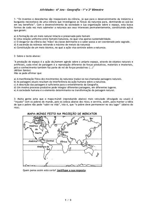Prova De Geografia 6 Ano Respostas EDUCA
