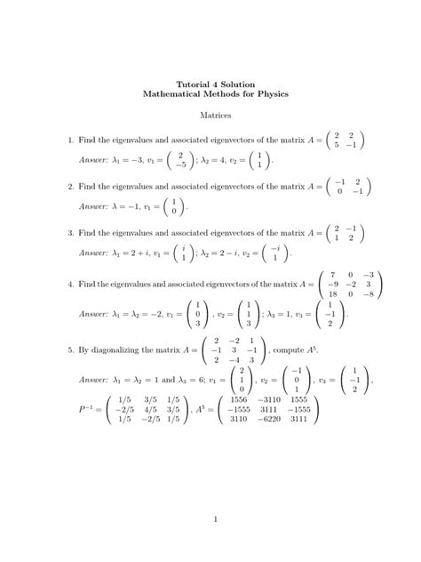 tutorial 4 solution pdf eigenvalues and eigenvectors mathematical relations
