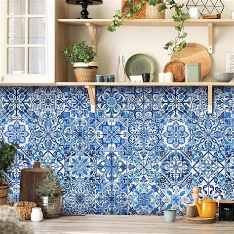 24szt Kafelkowa Naklejka Niebieskie I Bia E Porcelanowe Naklejki Cienne