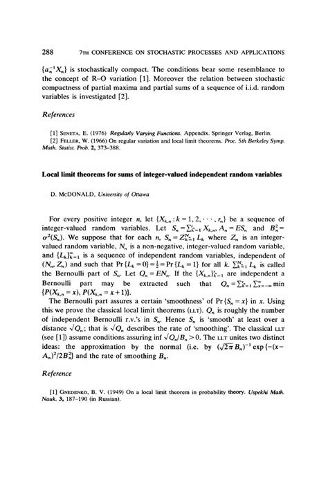 local limit theorems for sums of integer valued independent random variables advances in