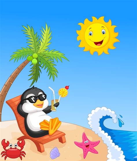 Ping Ino Lindo Sentado En Silla De Playa Vector Premium