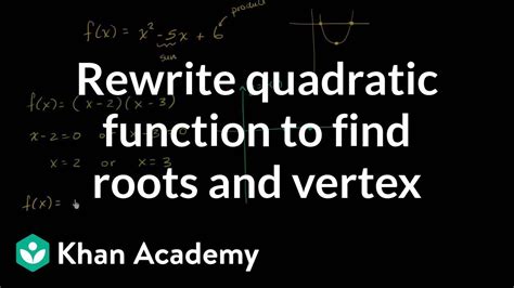 rewriting a quadratic function to find roots and vertex algebra i khan academy youtube