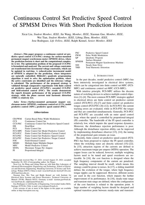 pdf continuous control set predictive speed control of spmsm drives with short prediction horizon