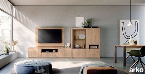 Mueble con panel TV giratorio con estantería para el salón