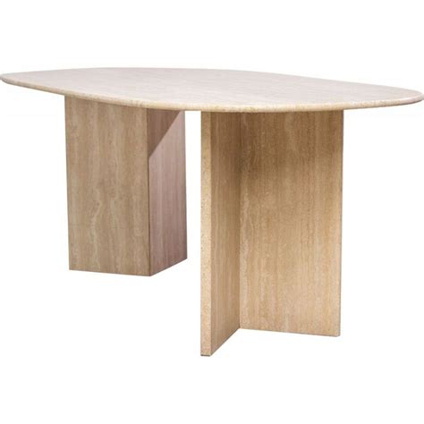Table ovale vintage en travertin architectural pour salle à manger ou