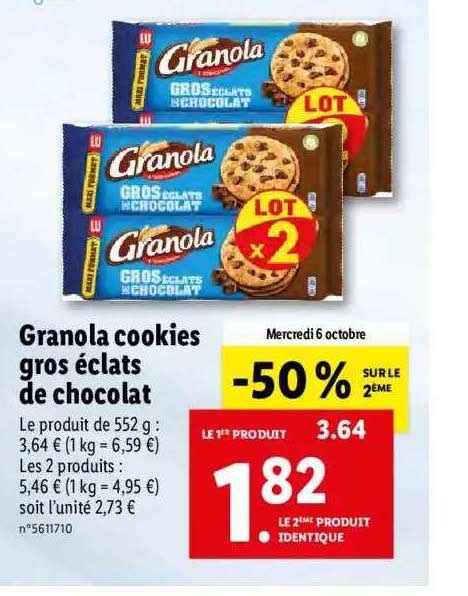 Offre Granola Cookies Gros éclats De Chocolat chez Lidl