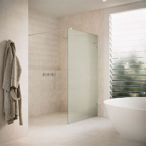Stegbar Frameless Shower Screen Narrow Reeded Glass Satin Silver Hardware 2053 X 1000