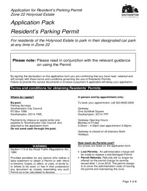 Fillable Online Application Pack Resident S Parking Permit Fax Email