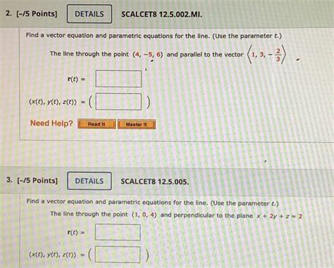 solved find a vector equation and parametric equations for