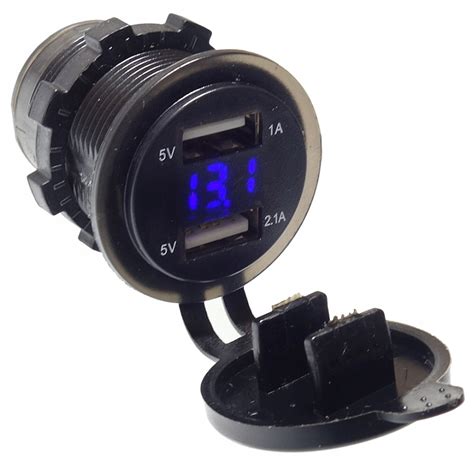 ŁADOWARKA MONTAŻOWA SAMOCHODOWA USB 12V 24V 3 1A WOLTOMIERZ LED BLUE
