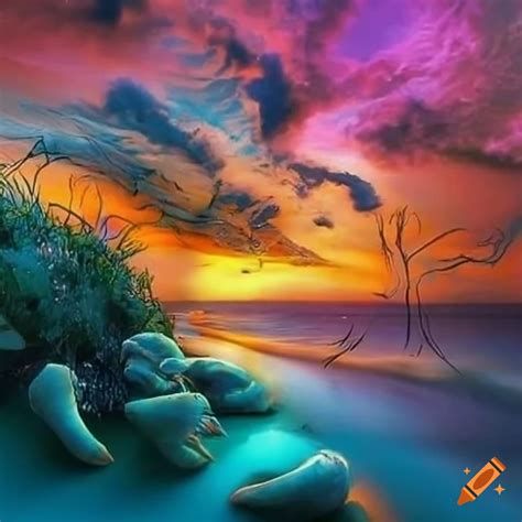 Rivage Surr Alistes Avec Collines Et Plage Coquillages Vitreux Surr