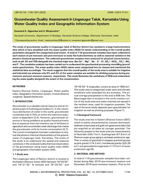 pdf groundwater quality assessment in lingusugur taluk karnataka using groundwater quality