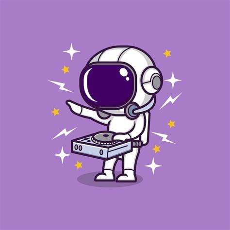 Lindo Astronauta De Dibujos Animados Se Convierte En Disk Jockey