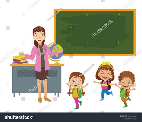profesor de aula escolar saluda a vector de stock libre de regalías