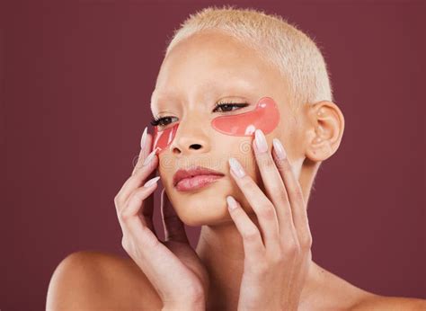 Eye Patches Makeup And Skincare Of Black Woman Beauty With Cosmetics And Dermatology Treatment