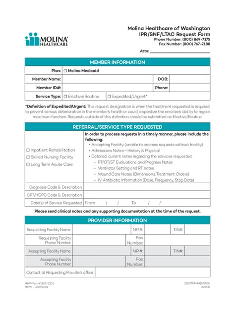 Fillable Online Molina Healthcare Of Washington Ipr Snf Ltac Request